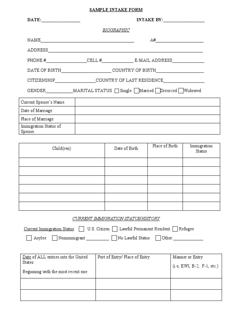 Sample Intake Form | PDF | Immigration | Cultural Globalization