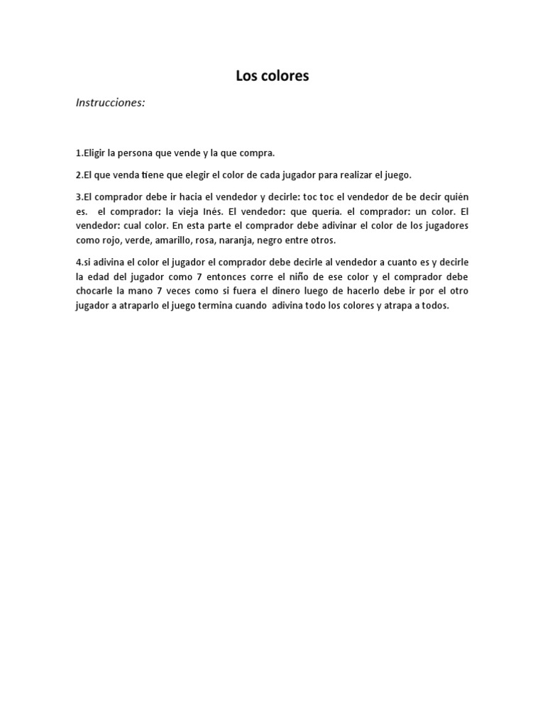 Instrucciones del Juego de los Colores | PDF | Arte
