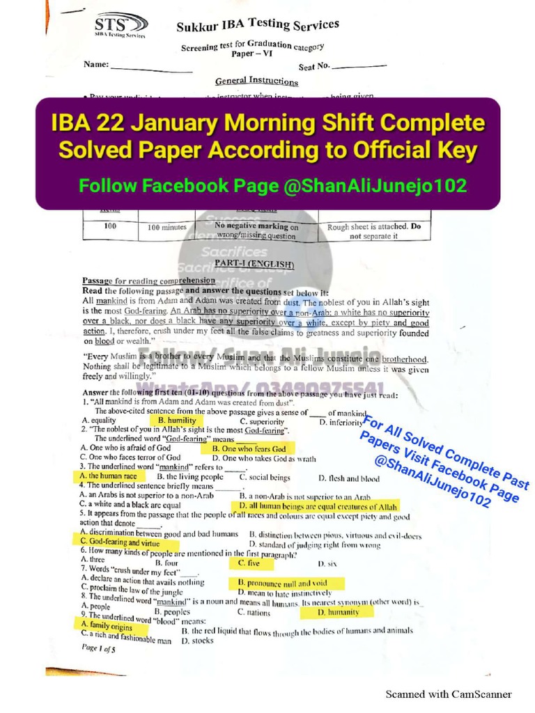 IBA 22 January Morning Shift Complete Solved Paper According To Official Key | PDF
