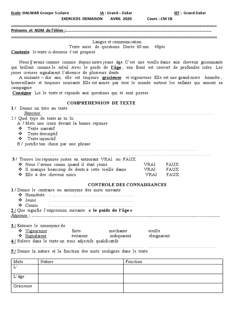 Exercices CM1 Revision | PDF | Linguistique | Mécanique du langage