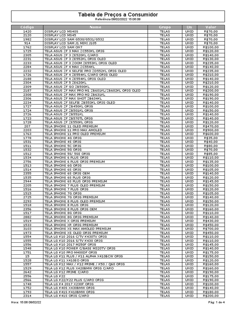 Smartphone Screen Price List | PDF | I Phone | Film And Video Technology