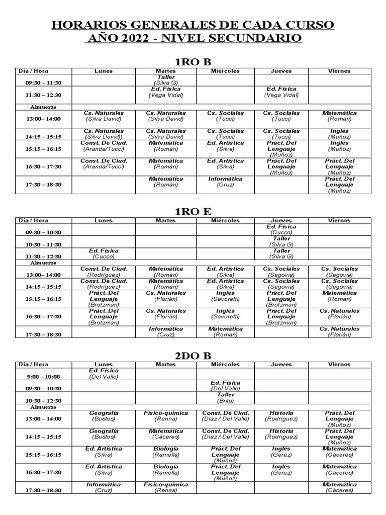 Horarios Por Curso TM - TT 2022 para Intensificacion 2022 | Descargar ... Horarios Por Curso TM - TT 2022 para Intensificacion 2022 | Descargar ...