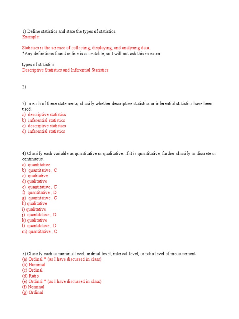 Classification of Statistics: An Analysis of Descriptive and Inferential Statistics, Levels of ...