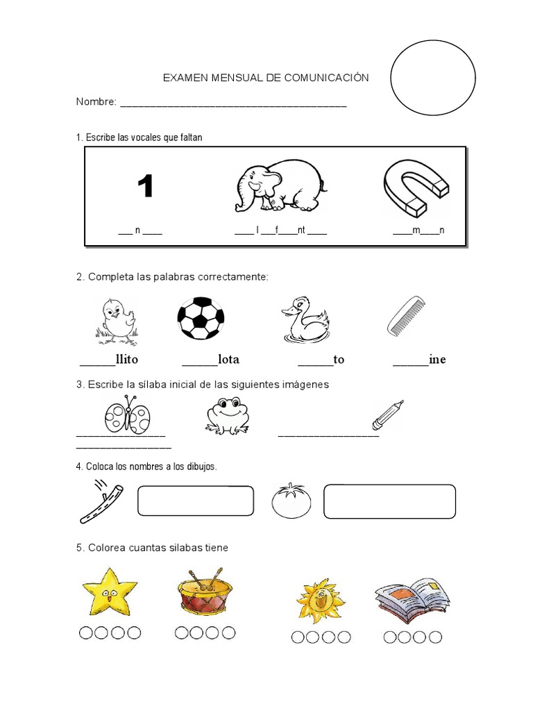 Examen Mensual De Comunicación 1ro Pdf