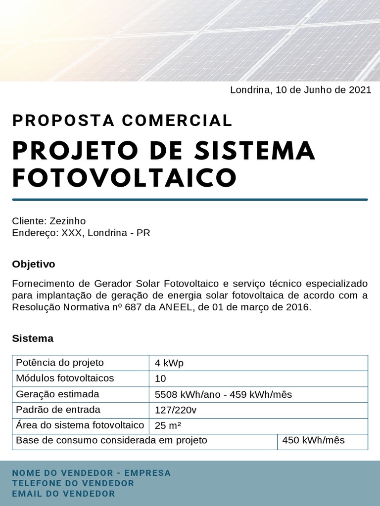Exemplo+ +Modelo+de+Proposta | Download grátis PDF | Energia solar | Fotovoltaica