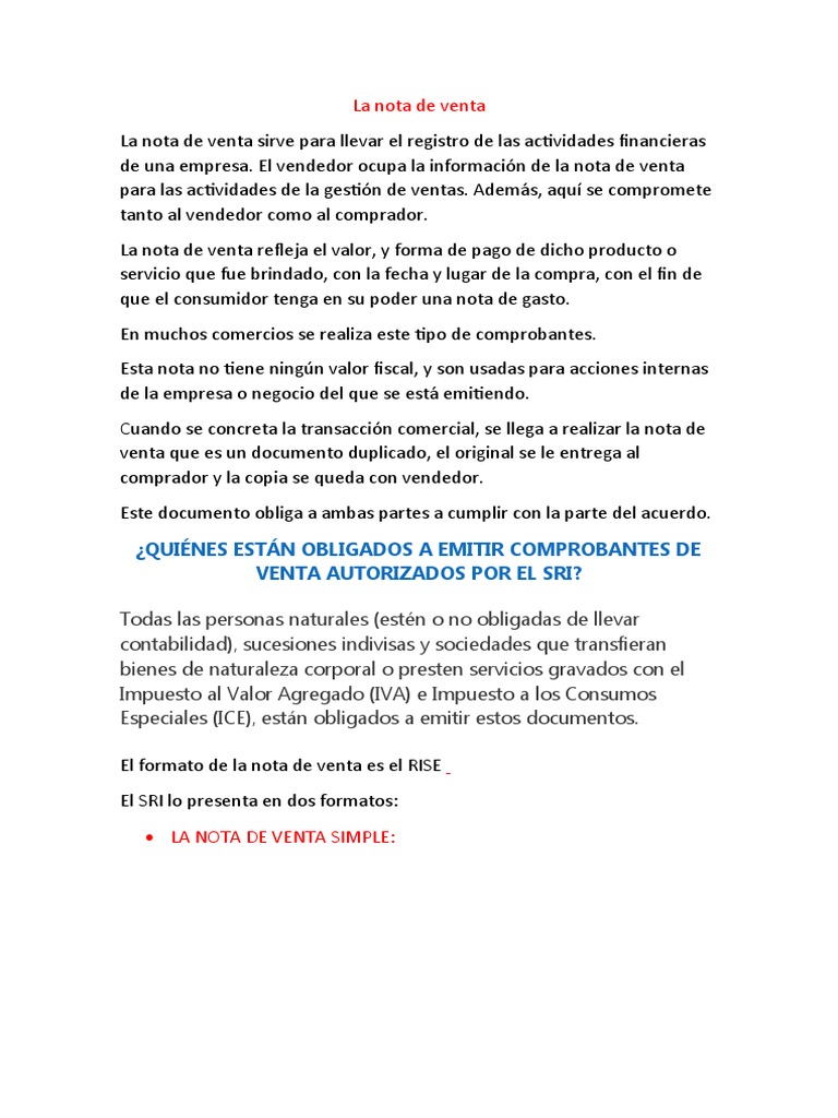 La Nota de Venta - Conta 1c | PDF