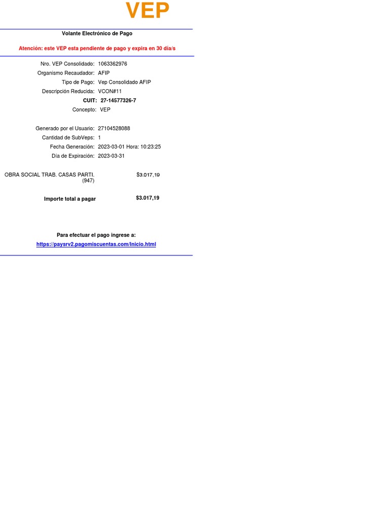 Harvey Anumy - Afip Vep Cuit 27145773267 Nrovep 1063362976 | PDF