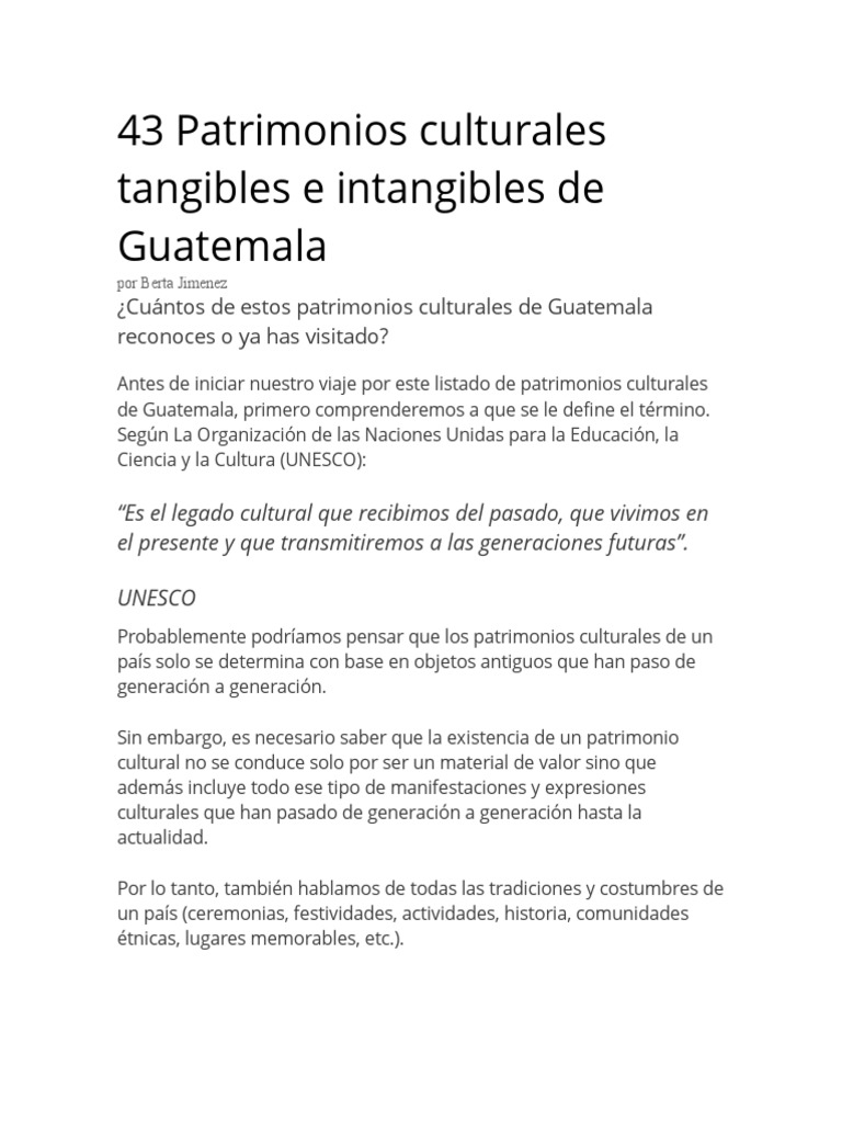 43 Patrimonios Culturales Tangibles e Intangibles de Guatemala | PDF | Guatemala | Patrimonio ...