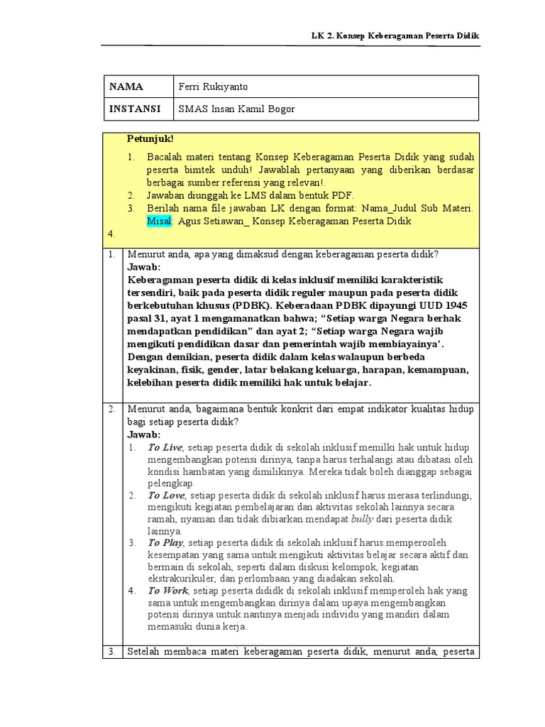 LK 2. Konsep Keberagaman Peserta Didik | PDF | Karier & Perkembangan