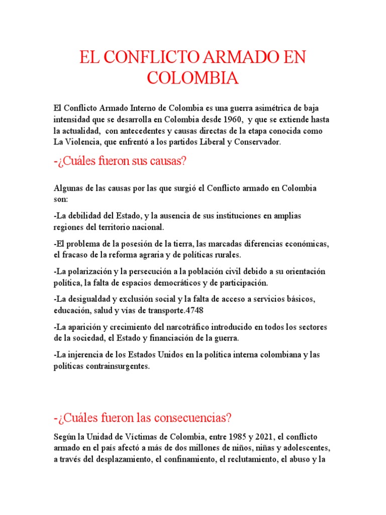 El Conflicto Armado en Colombia | PDF | Colombia