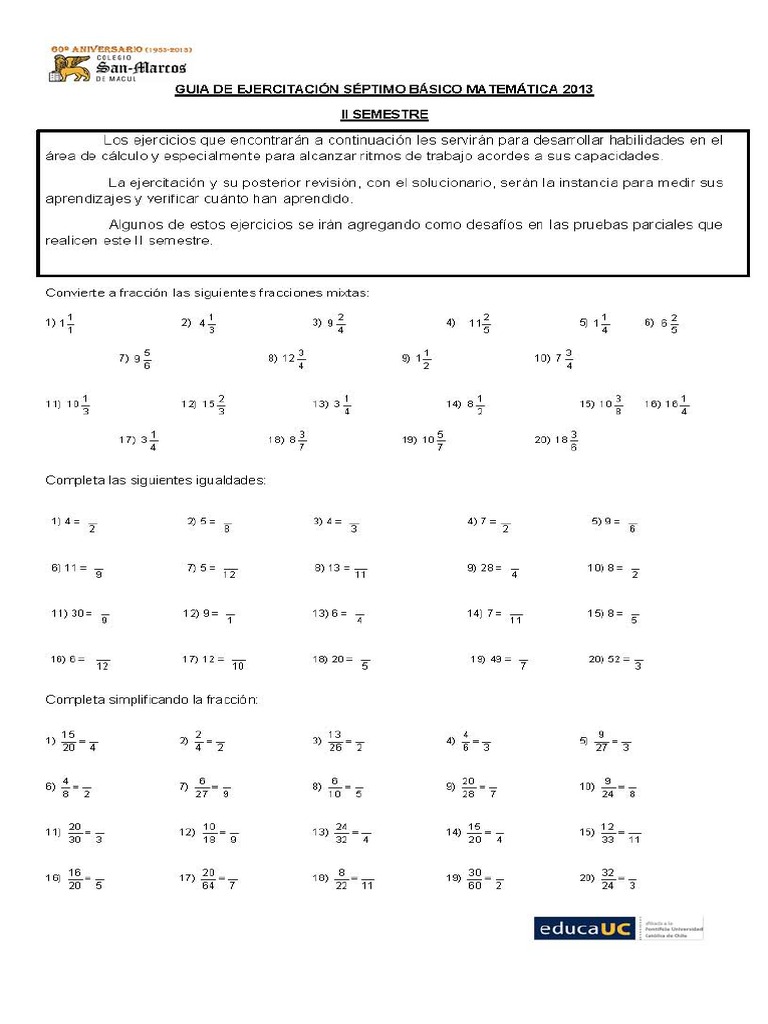 Ejercitacion - Matematica - 7 - Basico01 II Semestre | PDF