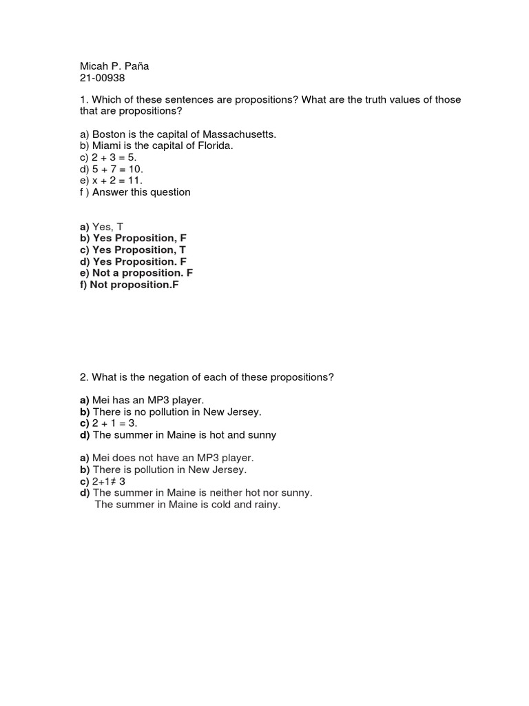 Paña Exercises-No.1 | PDF | If And Only If | Metalogic