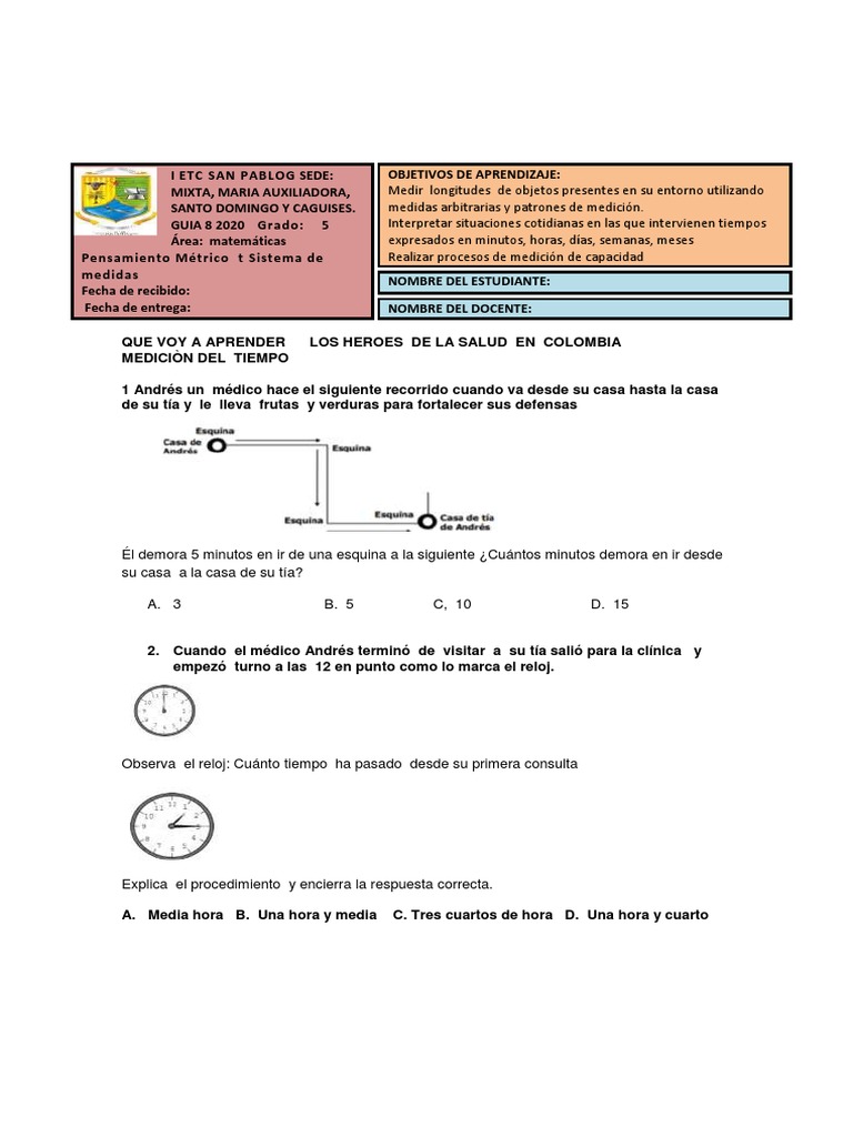 Guia de Matematicas # 8 Grado 5º | PDF | Medición Guia de Matematicas # 8 Grado 5º | PDF | Medición