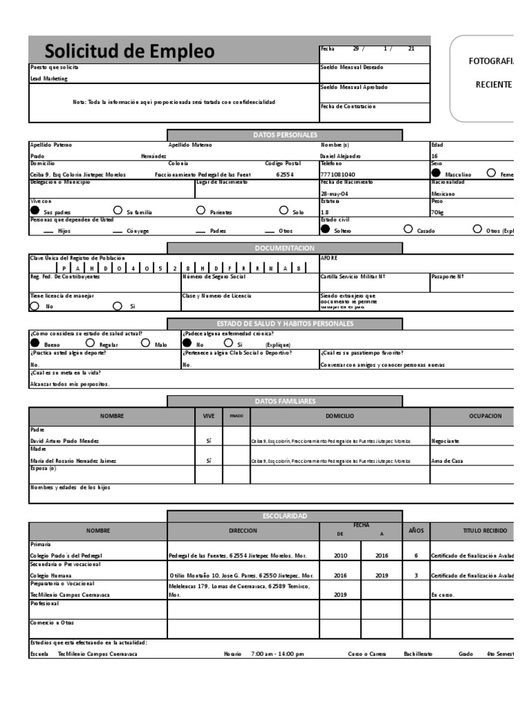 Solicitud De Empleo Pdf Pdf