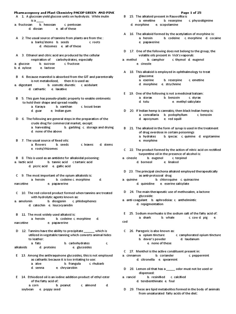 PACOP PCOG GREEN AND PINK | PDF | Alkaloid | Resin