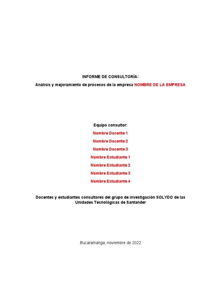 Formato Informe Consultoría | PDF | Presupuesto