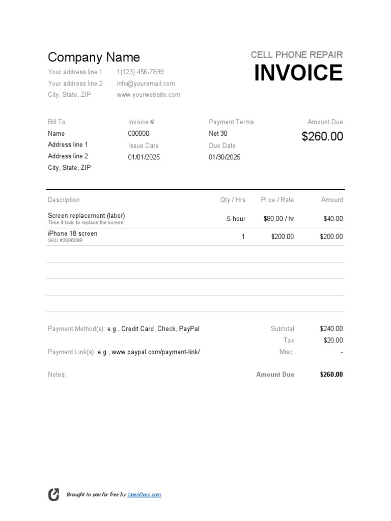 Cell Phone Repair Invoice | PDF