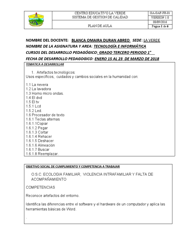 Plan de Aula Informatica Grado 3 | PDF | Informática