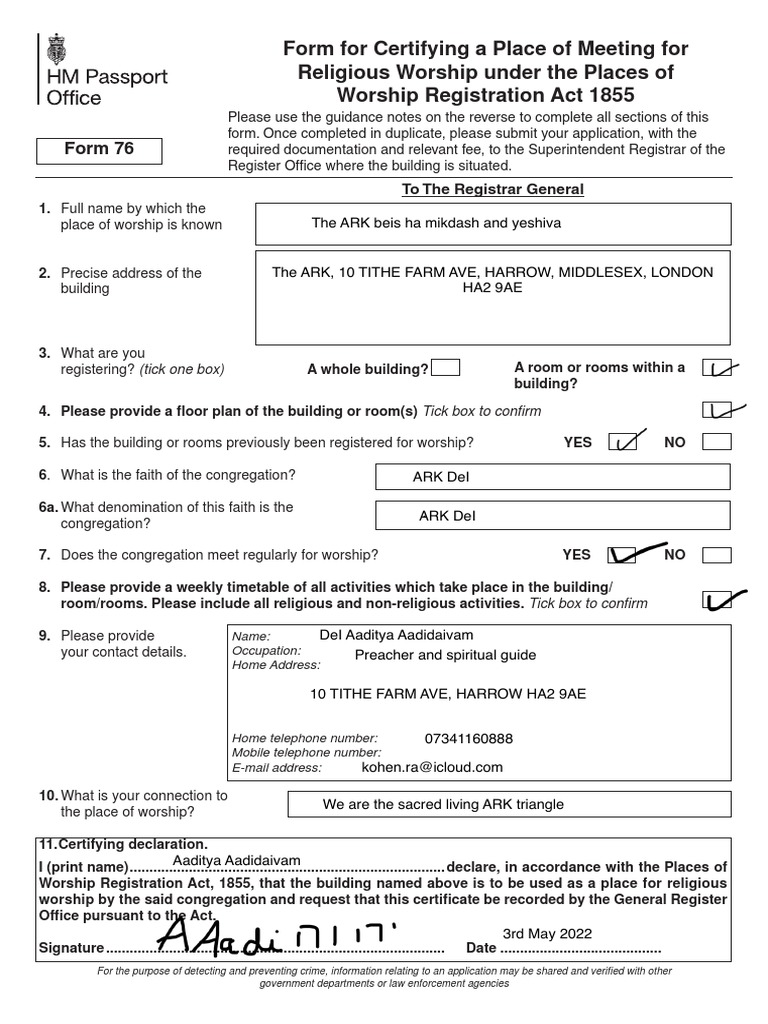 F76 Designating Harrovia ARK HA2 9AE As Faith Centre | PDF | Government