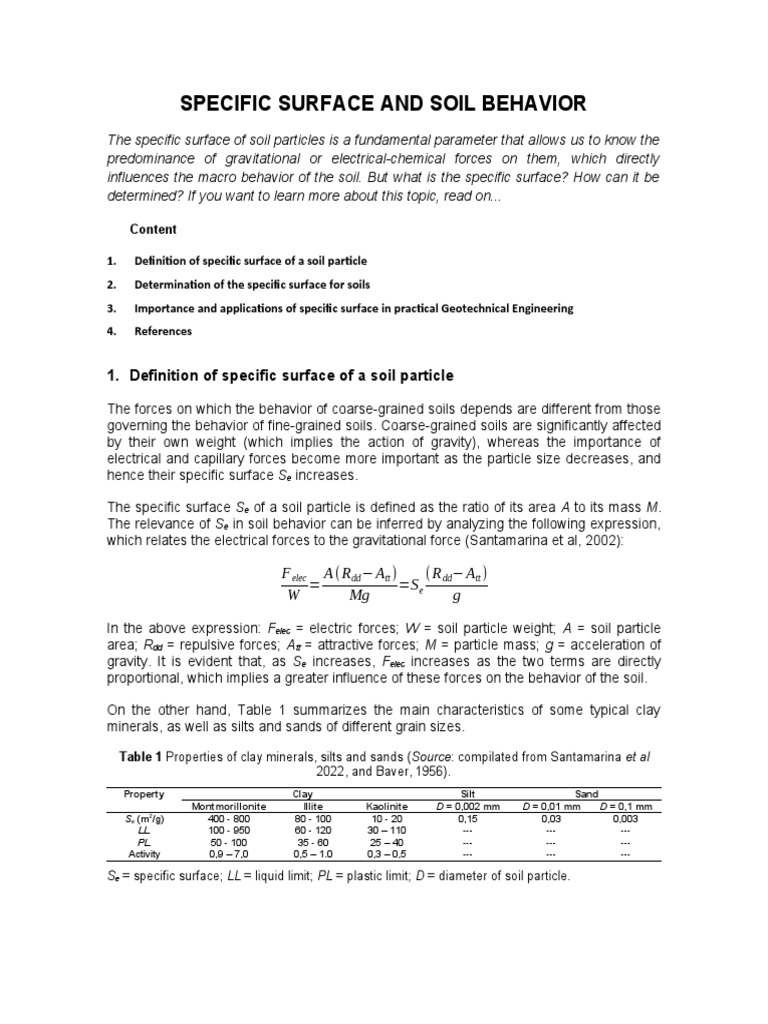 Specific Surface and Soil Behavior | PDF | Clay | Silt