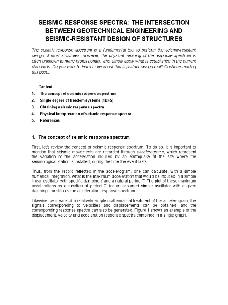 Seismic Response Spectra - A Tool For Seismic Design of Structures ...