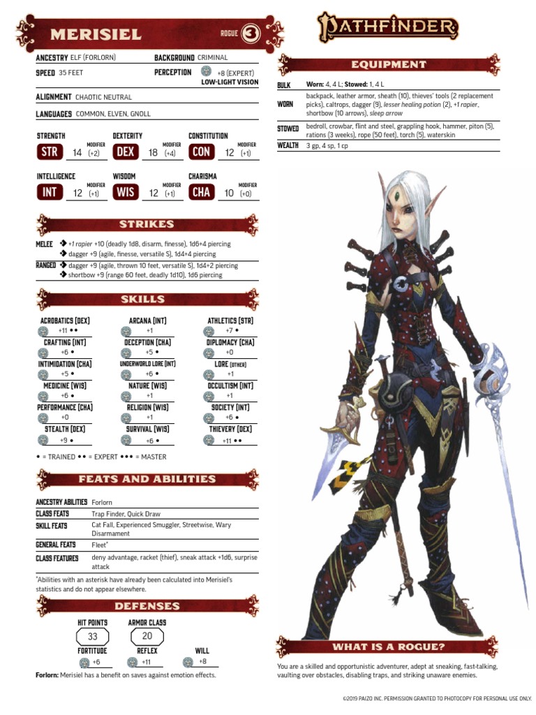 About Merisiel (Level 3 Forlorn Elf Rogue of Calistria) (2019) | PDF