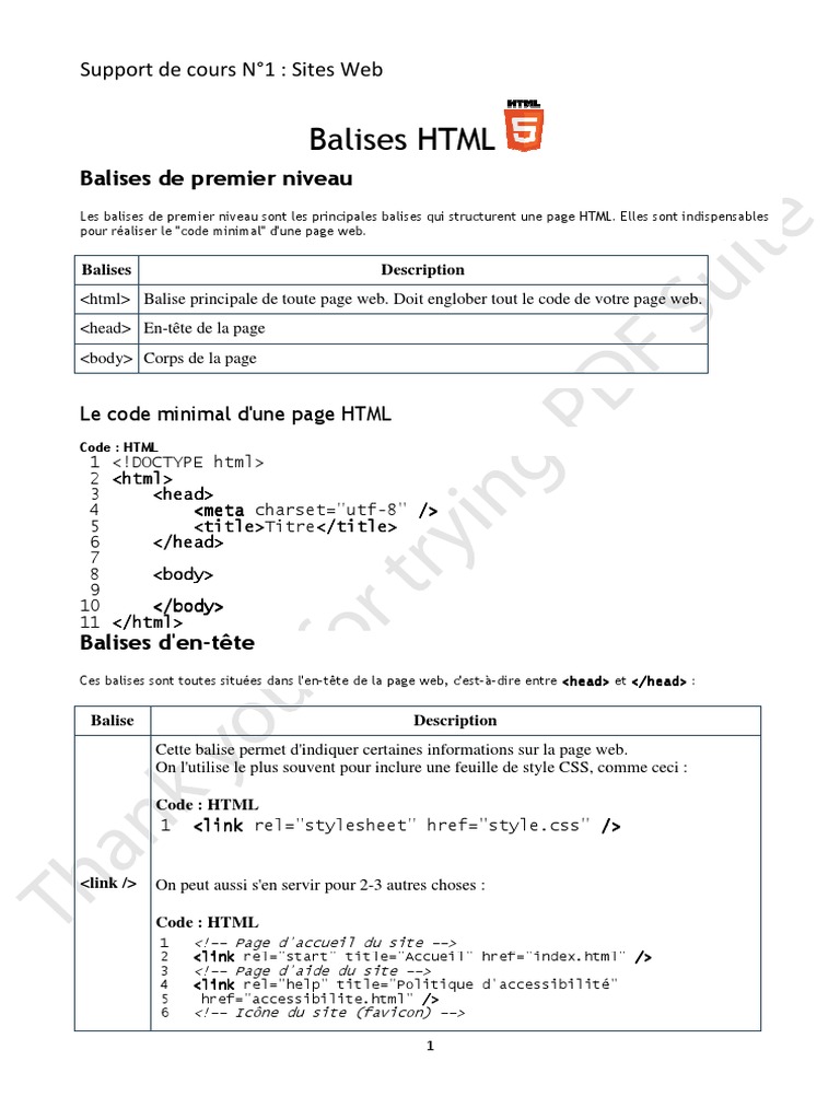 Guide des balises HTML essentielles | PDF | Html | Langage de balisage
