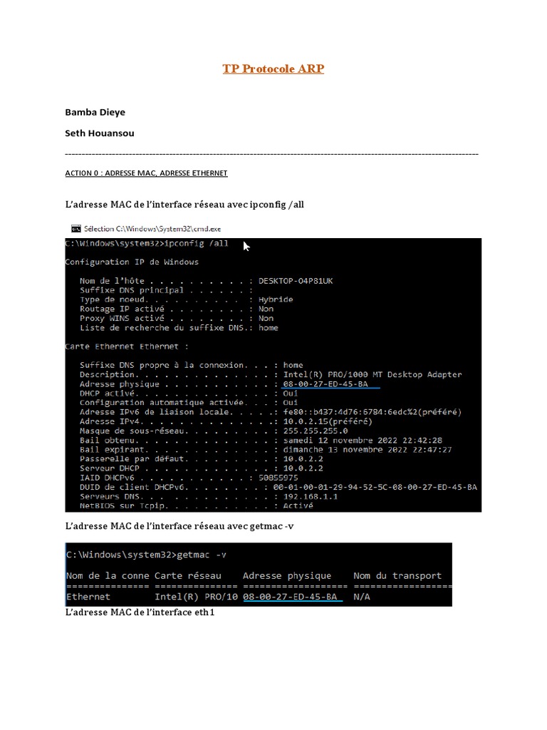 TP Protocole ARP | PDF