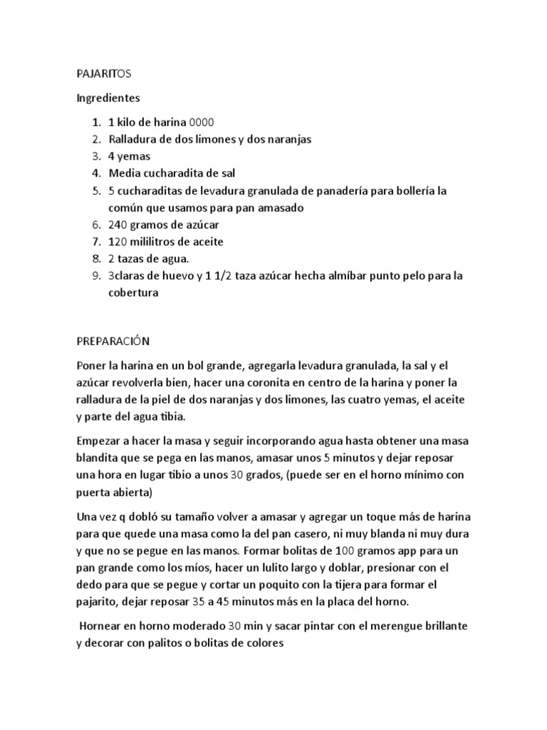 PAJARITOS Receta | PDF