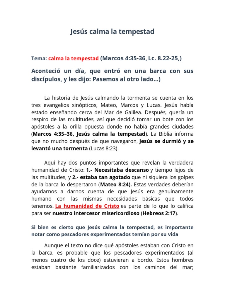 Jesús Calma la Tempestad: Fe y Esperanza | PDF | Jesús | Evangelio de ...