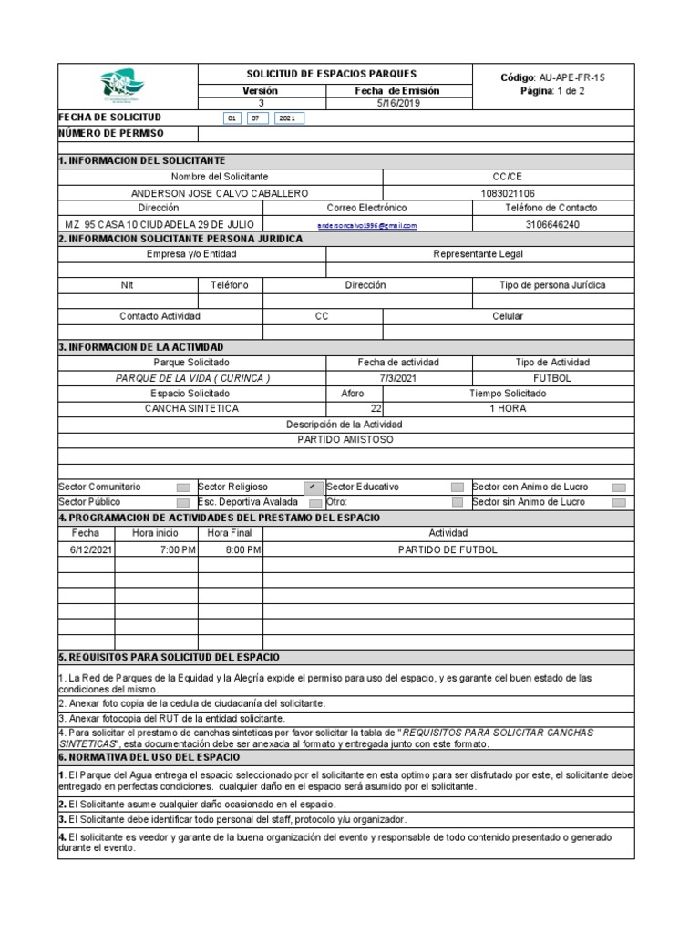 Solicitud de Espacios Parques V 03 | PDF