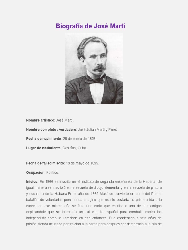 Biografía de José Martí: Vida y Logros | PDF | Historia