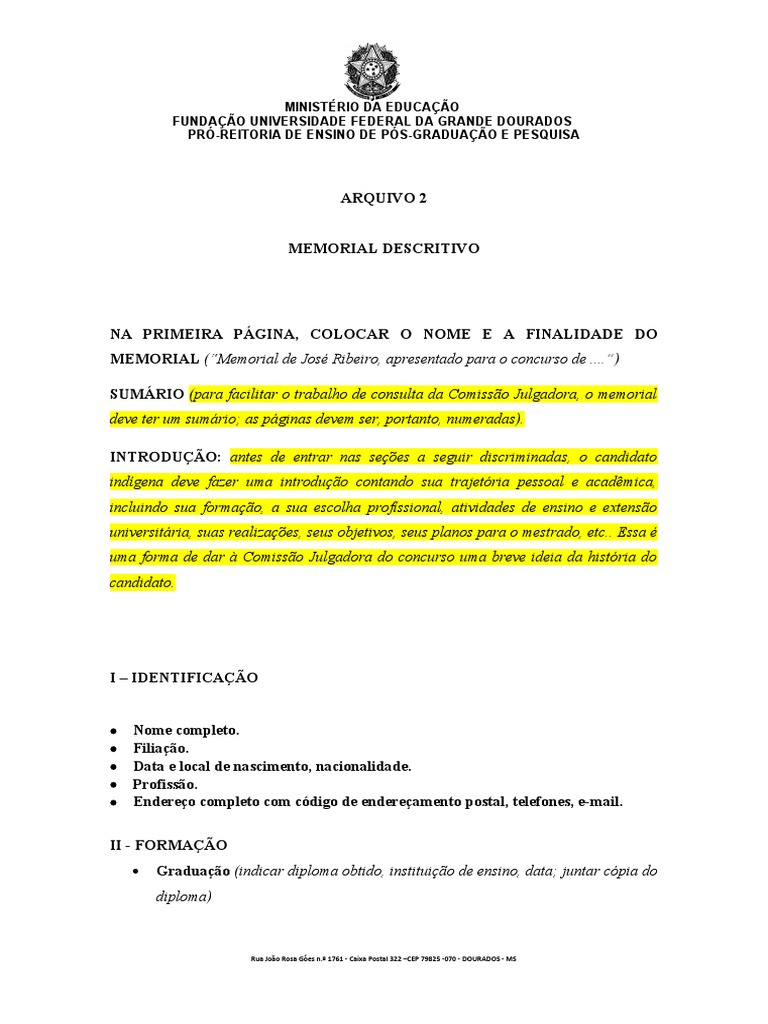 Modelo de Memorial Descritivo | PDF Modelo de Memorial Descritivo | PDF