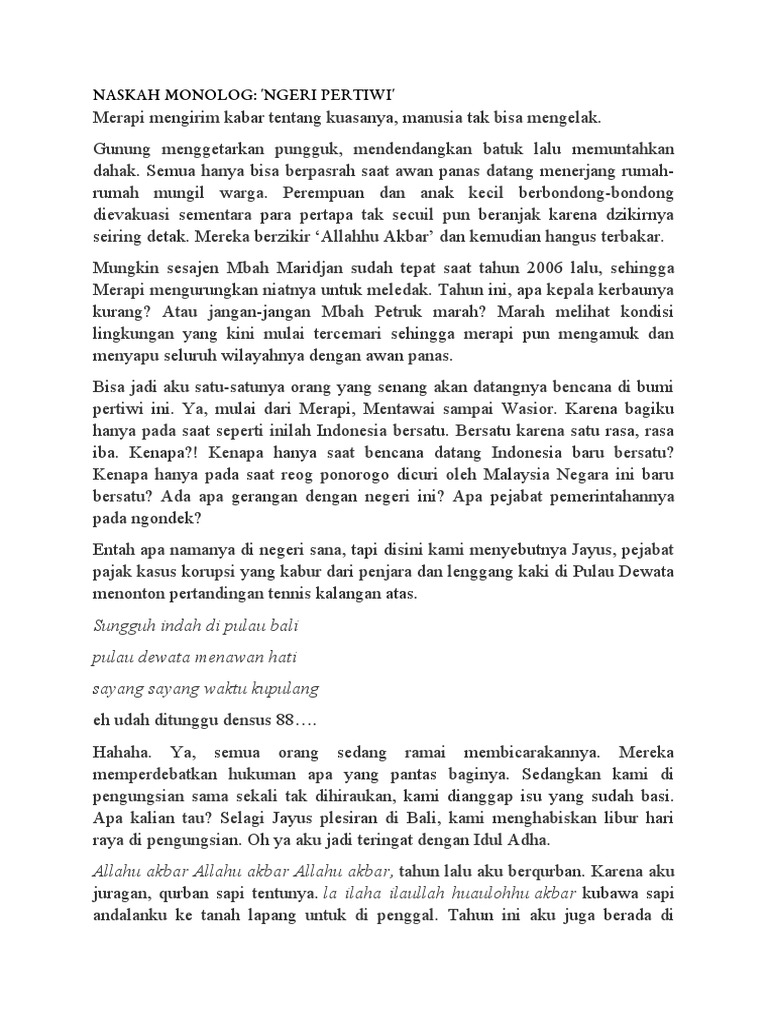 Monolog Bencana dan Korupsi Indonesia | PDF | Perjalanan | Fiksi Umum