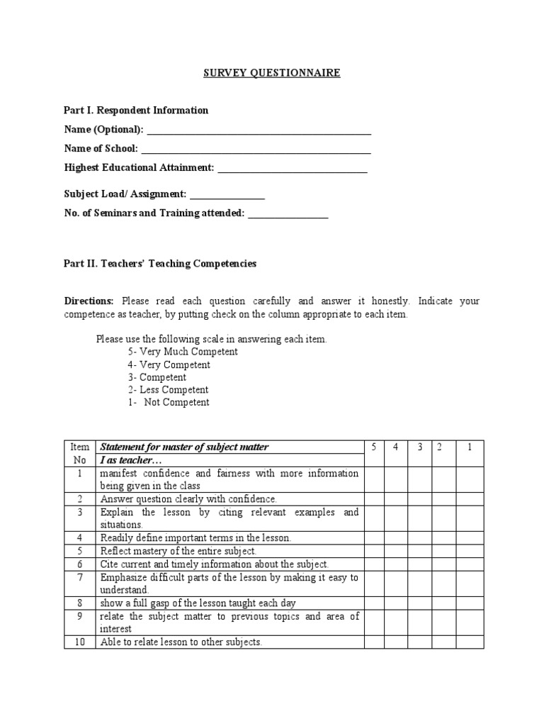 Survey Questionnaire | PDF | Educational Technology | Learning