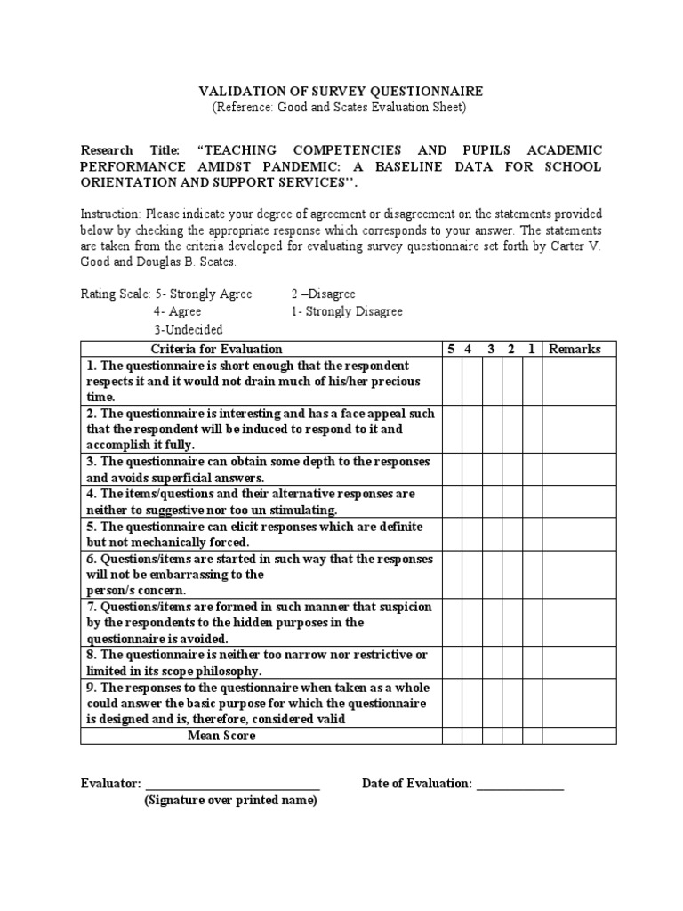 Validation of Survey Questionnaire | PDF