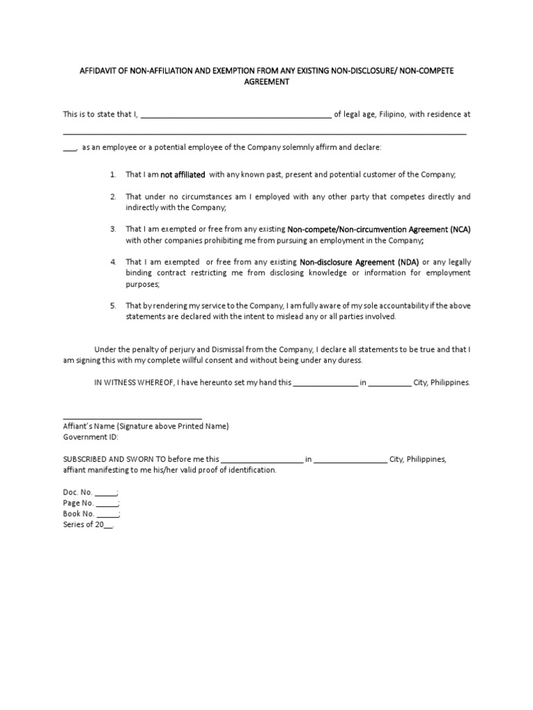 AFFIDAVIT OF NON-AFFILIATION Philippines | PDF