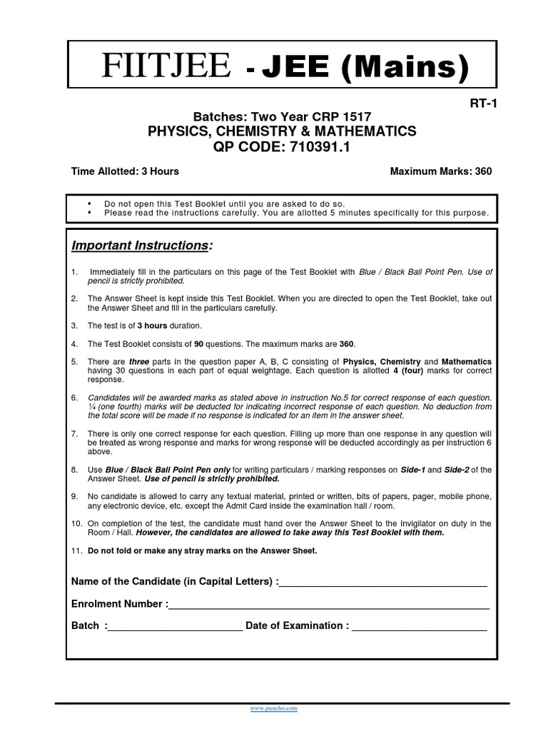 2016 Reshuffling Test Mains Paper With Solutions | PDF | Force | Gases