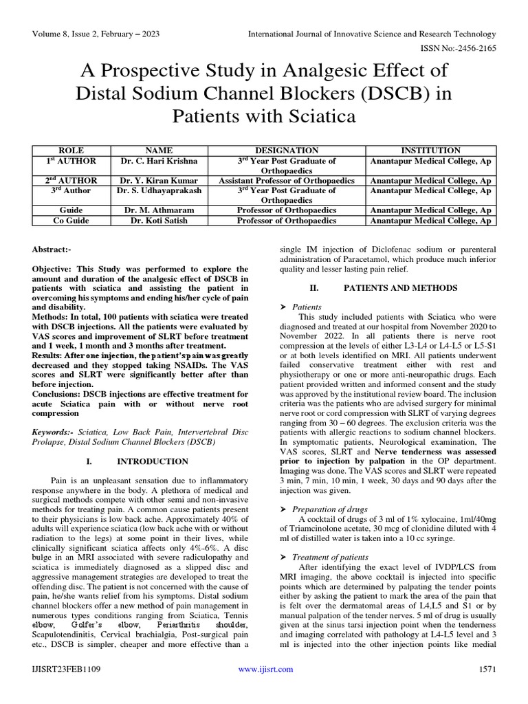 A Prospective Study in Analgesic Effect of Distal Sodium Channel ...