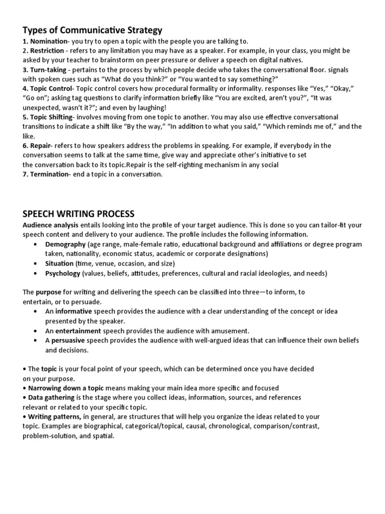 Communicative Strategies and the Speech Writing Process | PDF | Psychology | Linguistics