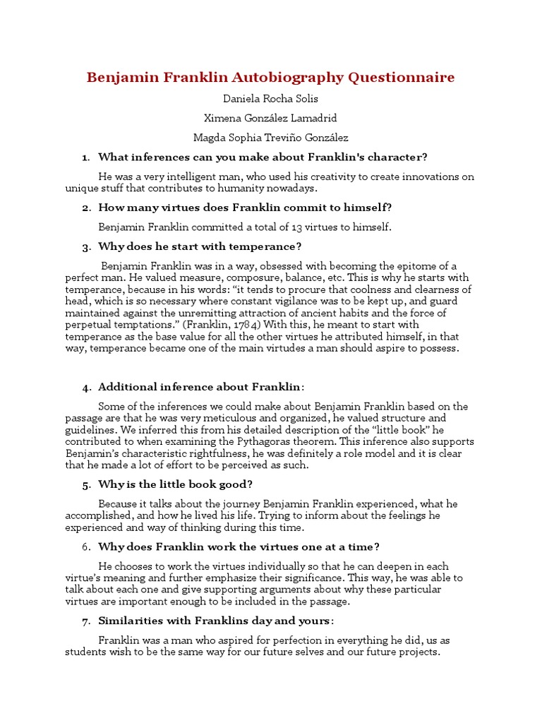 Benjamin Franklin Autobiography | PDF | Virtue | Cognitive Science