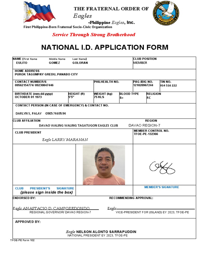 National ID Application for Eagles Members | PDF