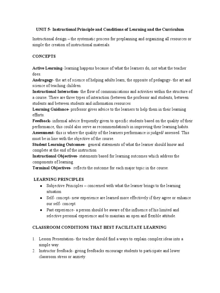 The Teacher and The School Curiculum UNIT 5 and 6 | PDF | Learning ...