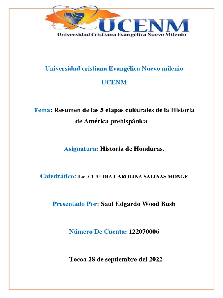 Resumen 5 Etapas Culturales de La Historia de América Prehispánica-Saul ...