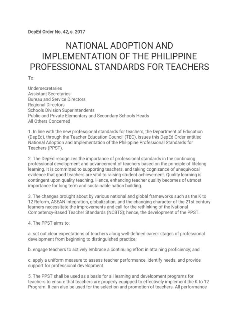 Philippine Professional Standards for Teachers | PDF
