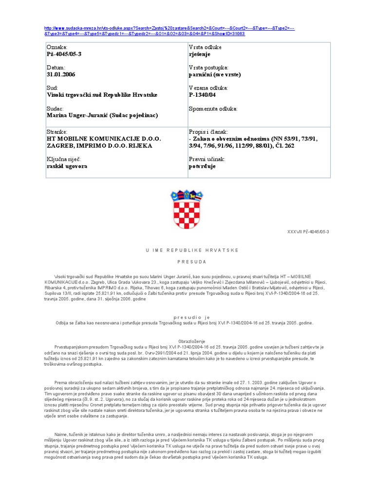 Sudska Praksa HR-drugi Postupak Nije Zastoj Ni Prekid Zastare | PDF