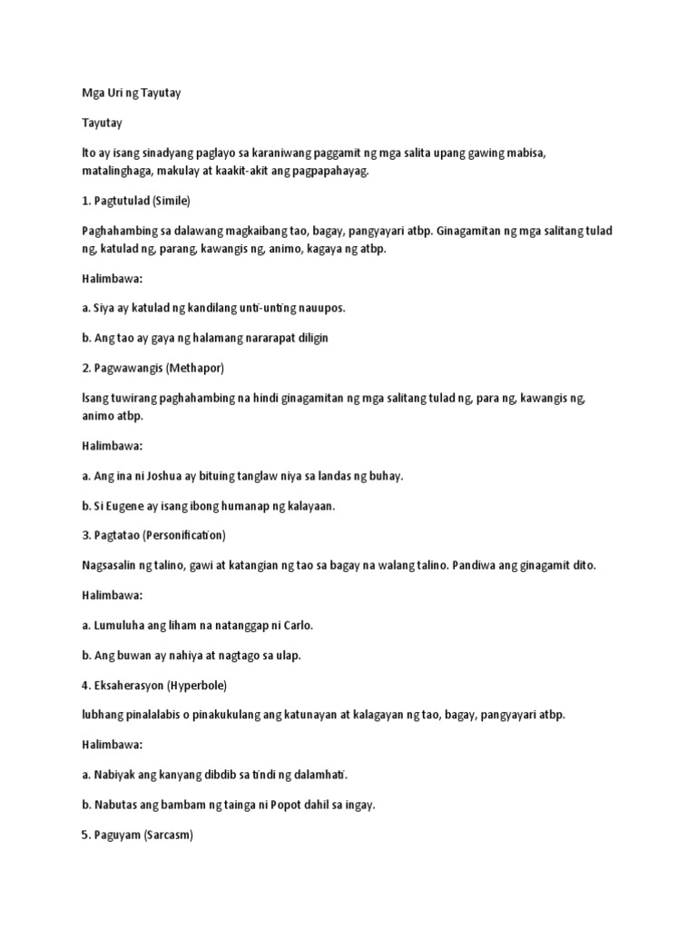 Mga Uri NG Tayutay | PDF