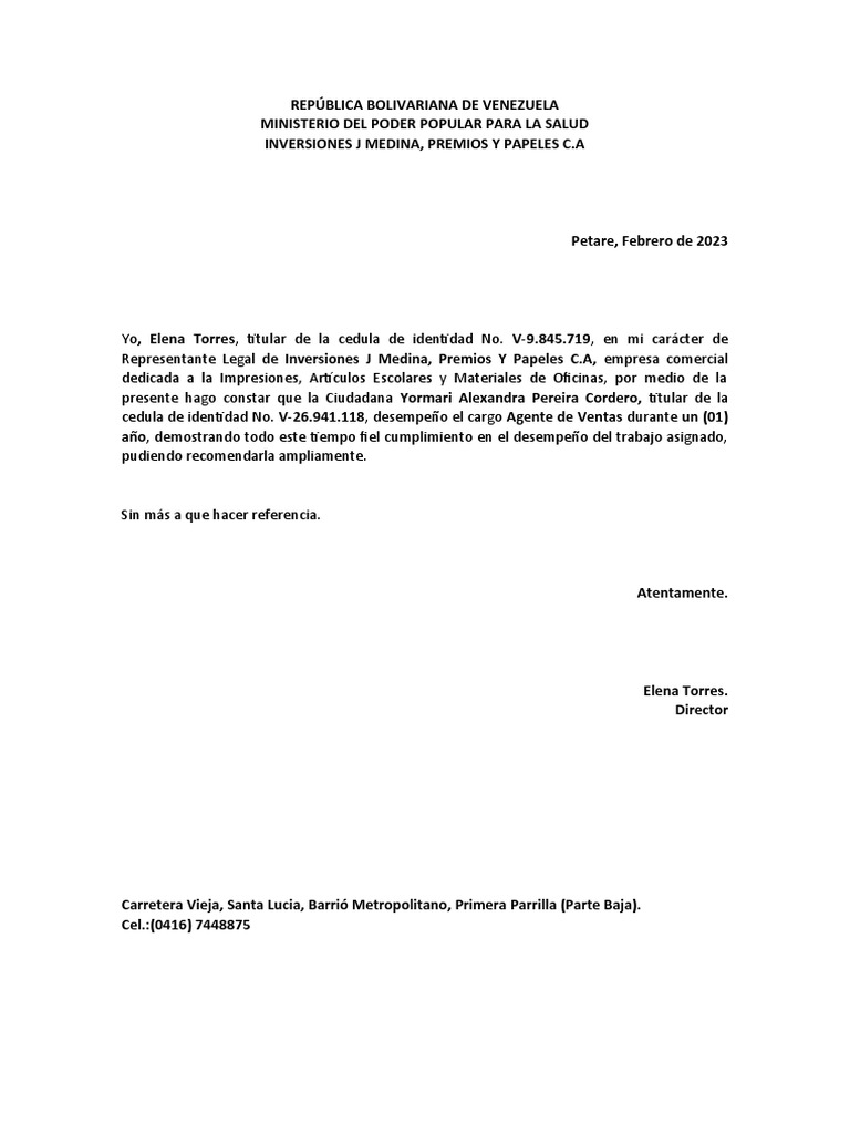 Modelo de Referencia Laboral Venezuela | PDF