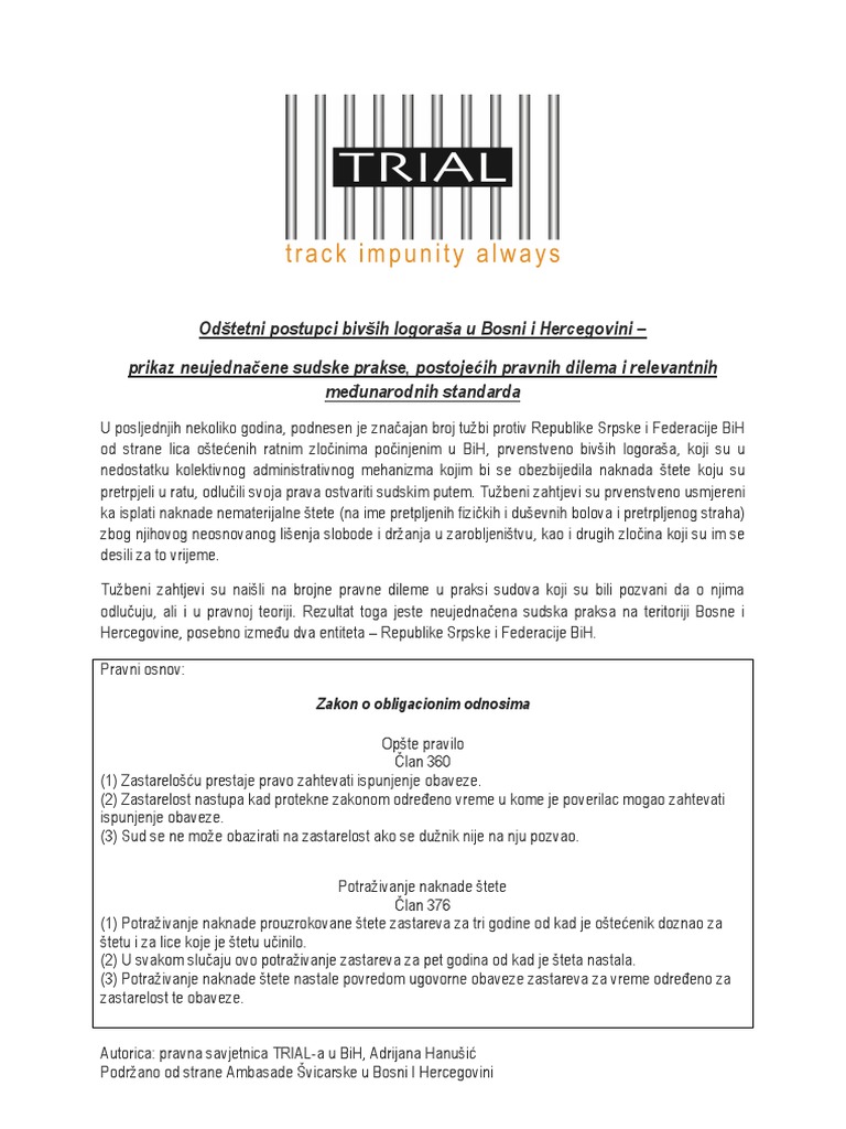 Zastara-Bivši Logoraši, Neujednačena Sudska Praksa | PDF