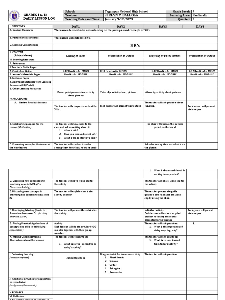 Recycling for the Future: A Four Day Lesson Plan on the 3Rs for Grade 7 ...